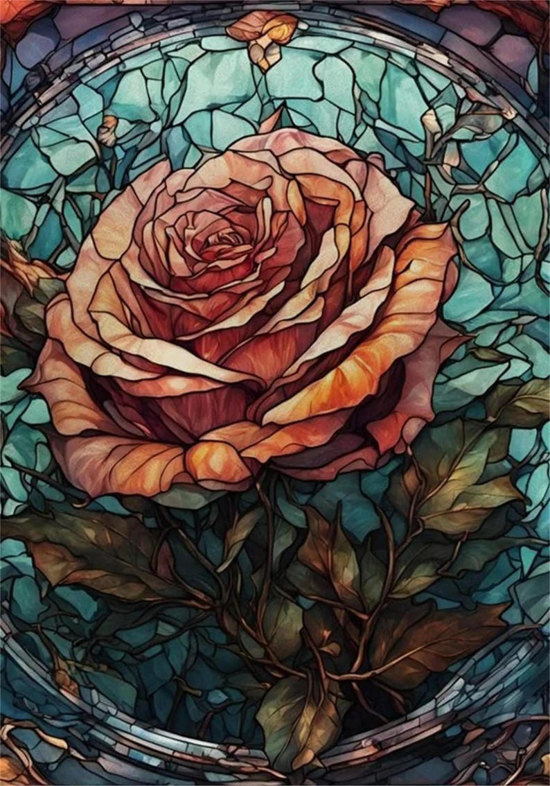 Custom Size Rose Flower Stained Glass Window Film Frosted Art Design ...