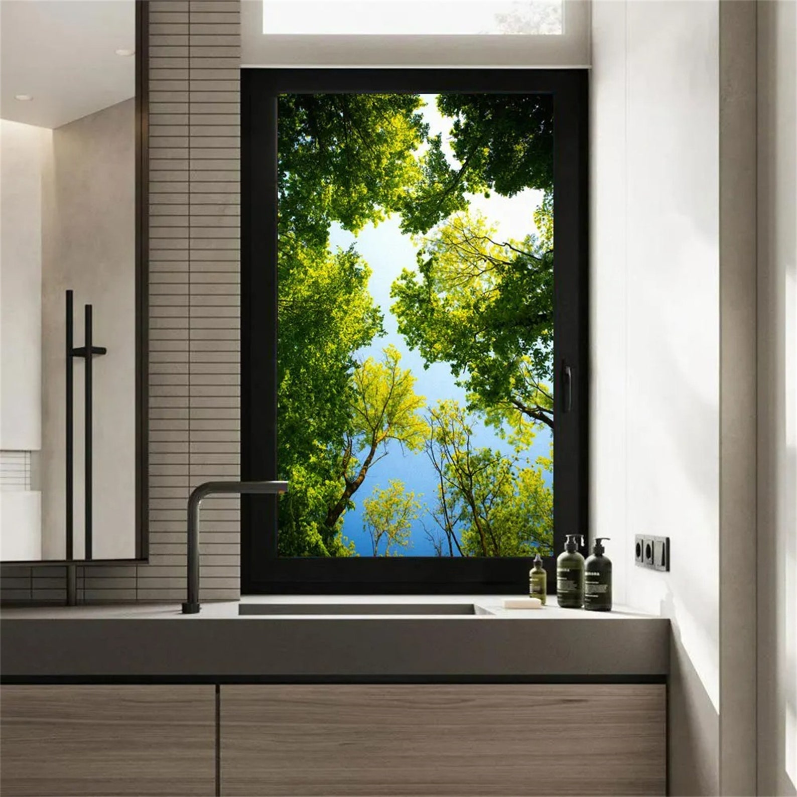 Custom Size Green Tree Decorative Window Film Static Cling Privacy Heat ...
