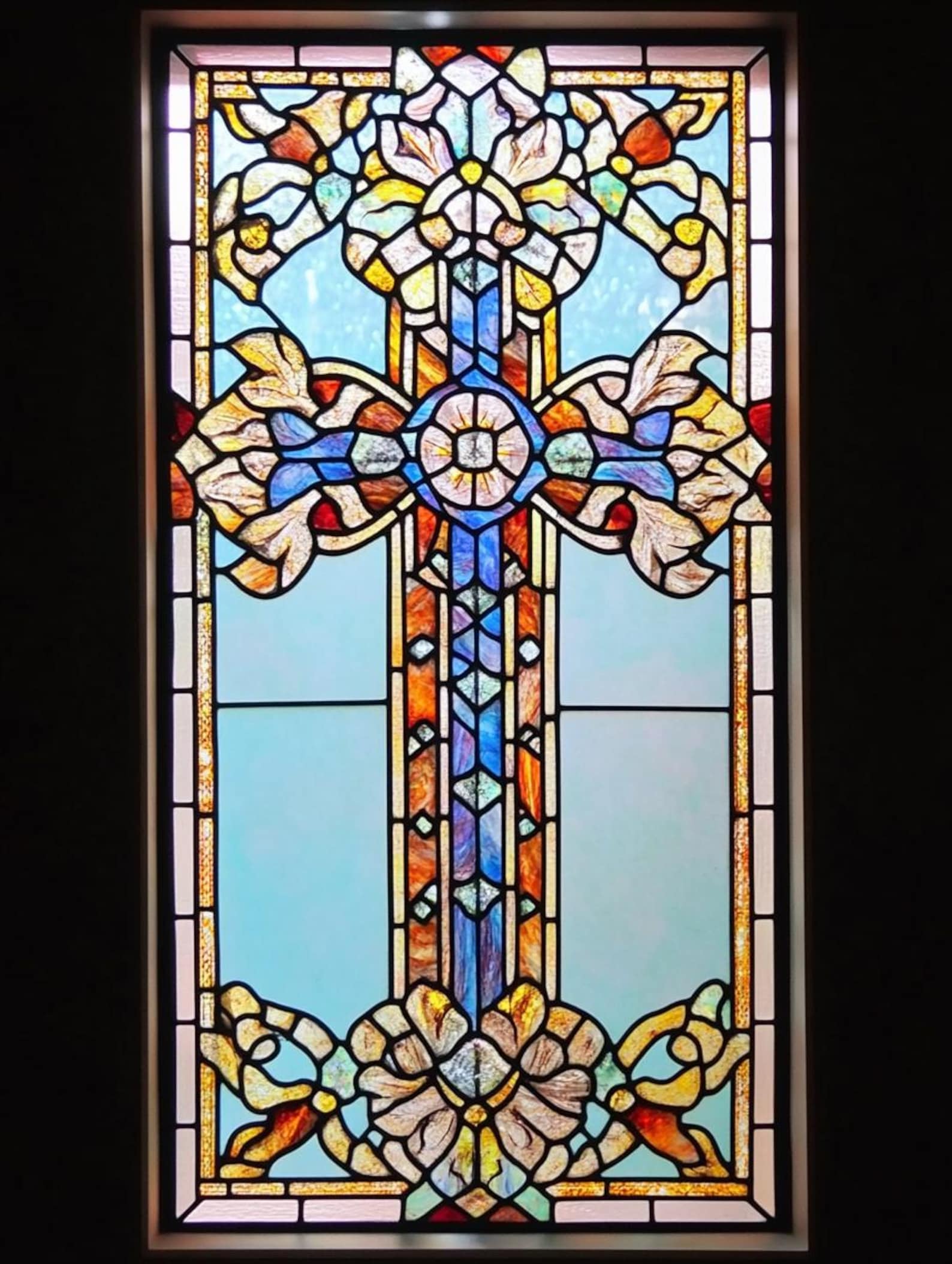 Customized Size Religious Cross Stained Glass Window Decal Colorful ...
