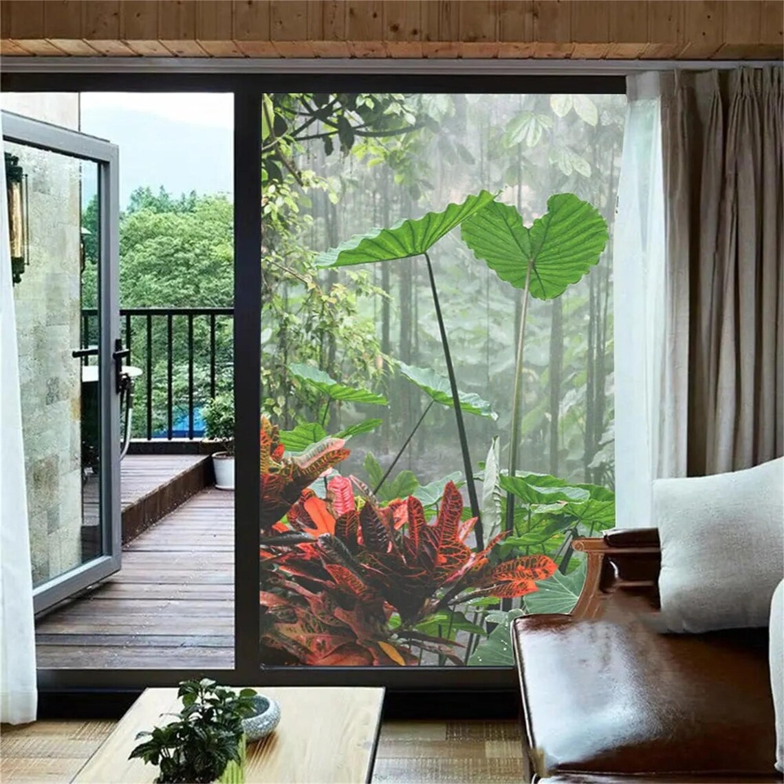 Custom Size Monstera Deliciosa Pattern Privacy Film Frosted Uv-blocking ...
