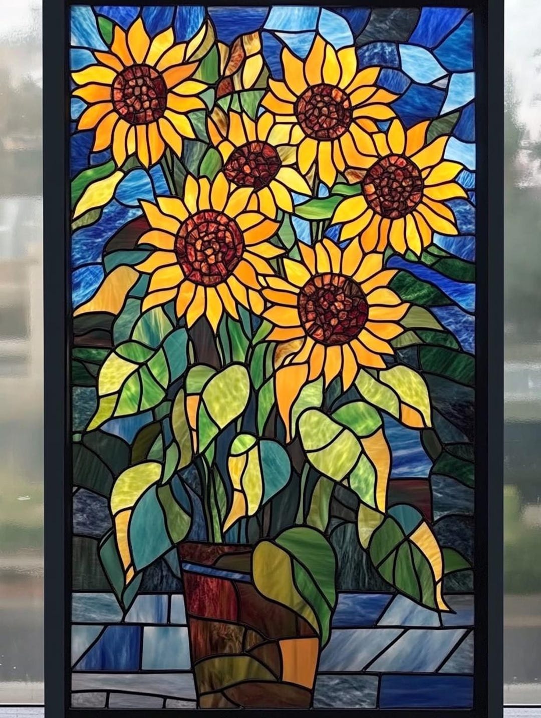 Customized Size Sunflower Stained Glass Window Film Vibrant Potted ...
