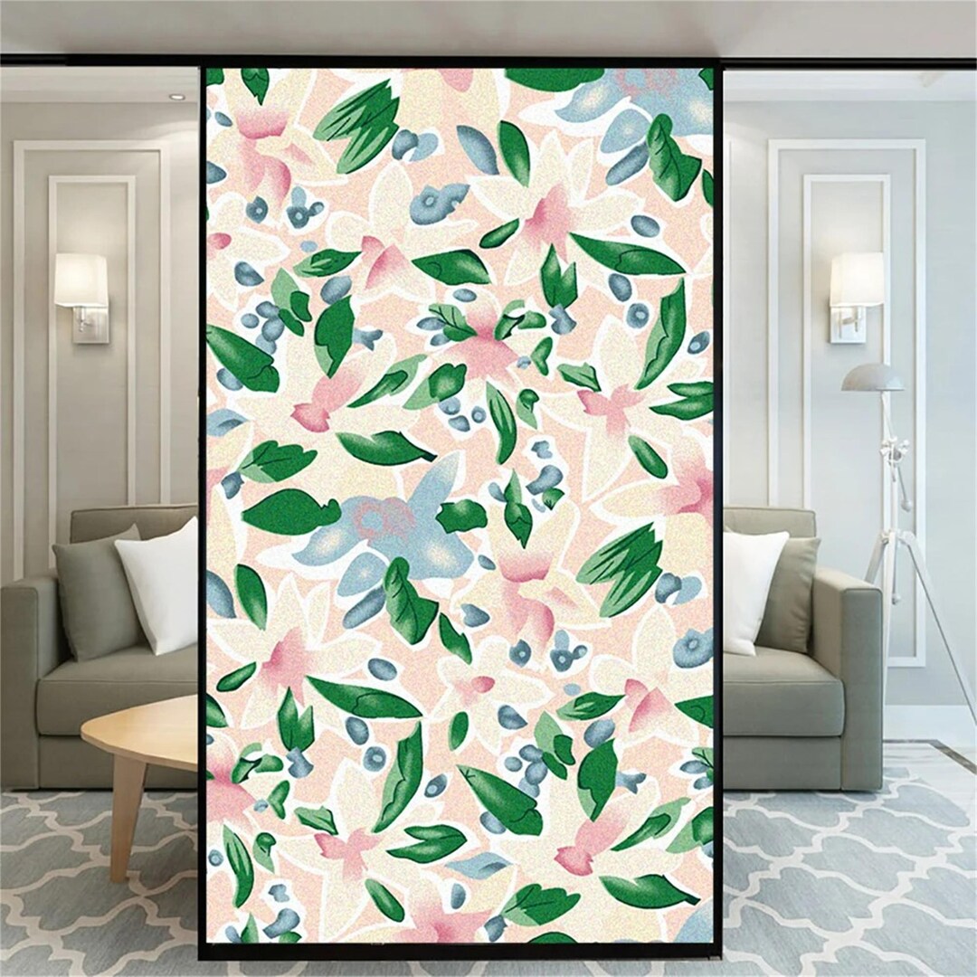 Custom Size Botanical Flower Plants Window Film Privacy Static Cling ...