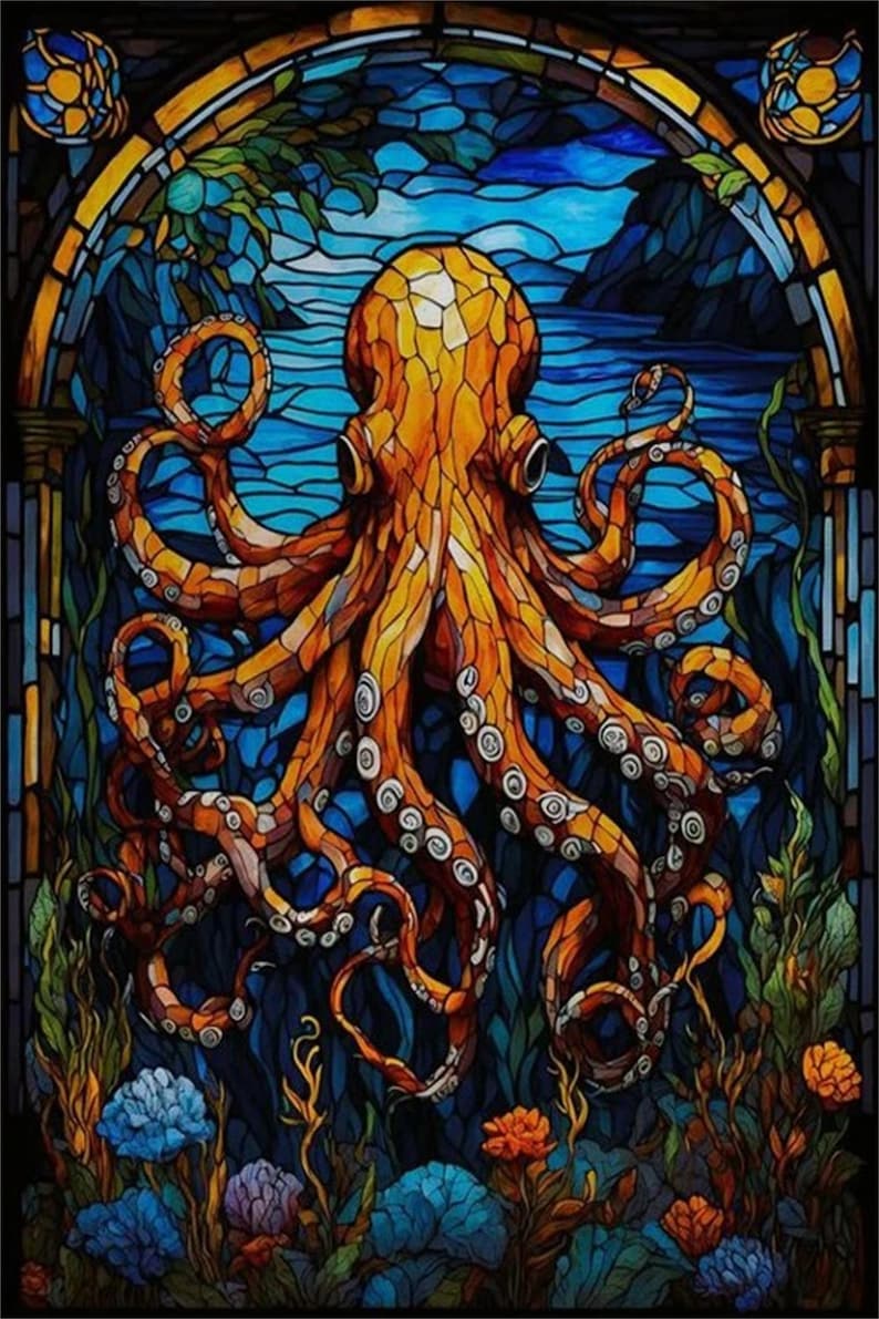 Custom Size Marine Life Stained Glass Window Films Fish and Ocean ...