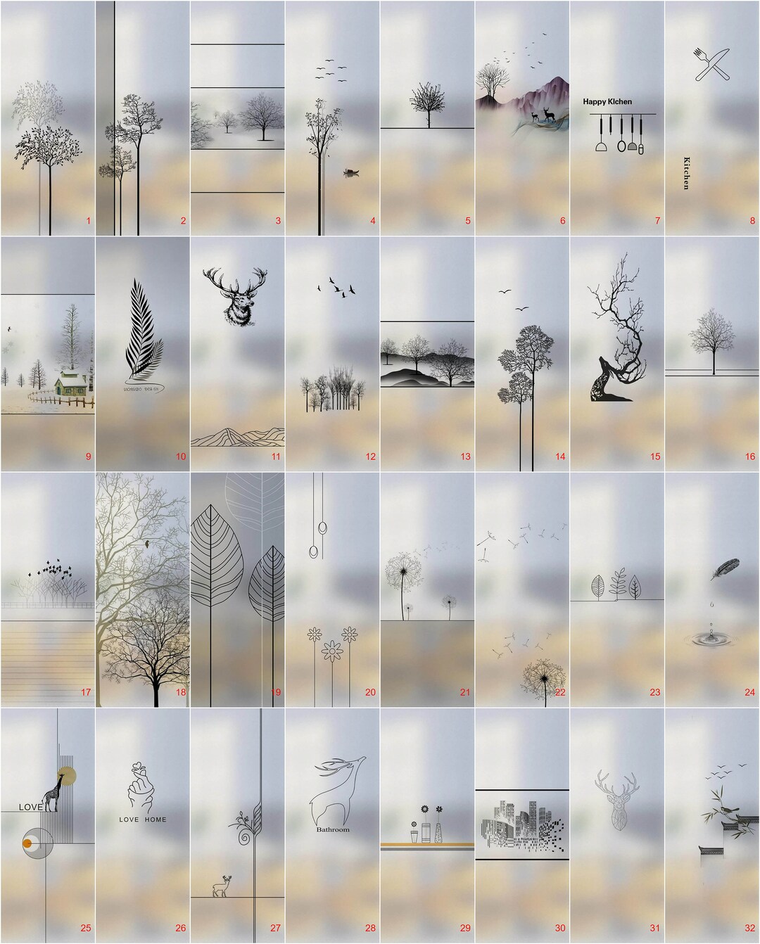 Custom Size Frosted Stained Glass Window Film Privacy Static Cling for ...