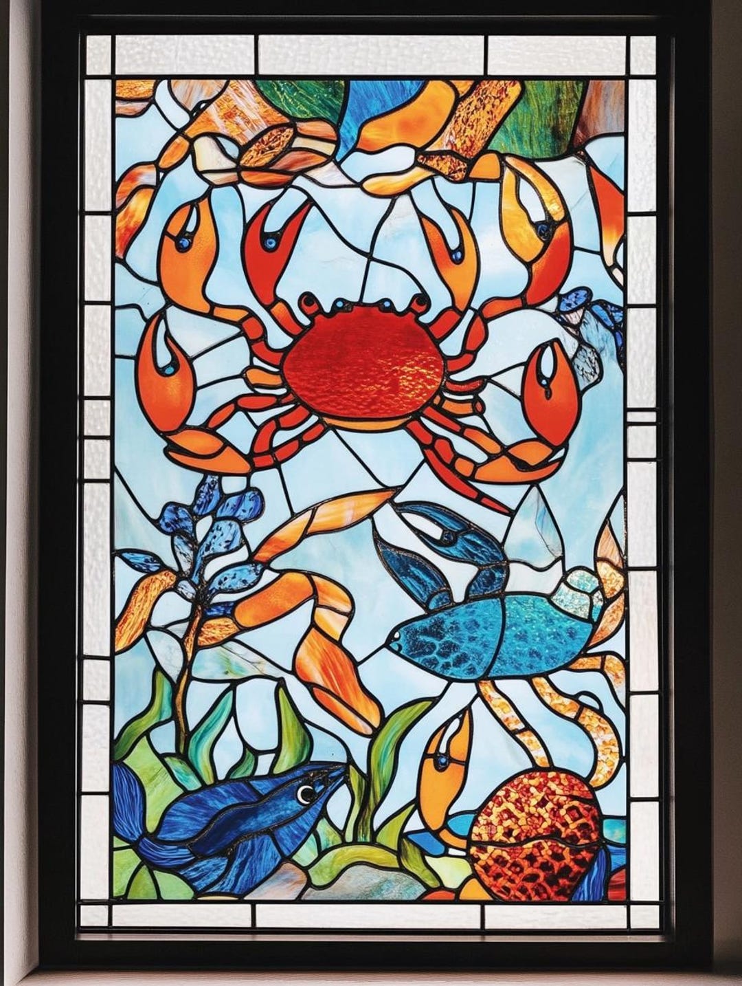 Customized Size Underwater Crab and Fish Stained Glass Window Film ...