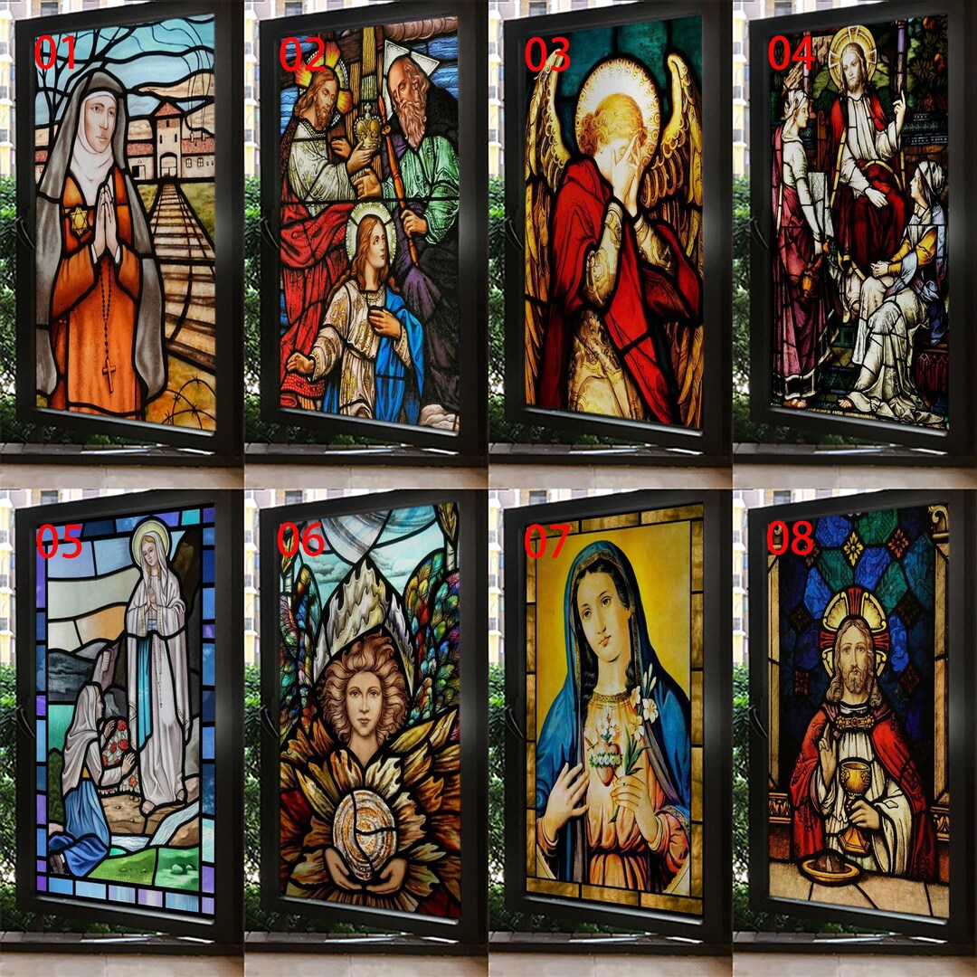 Custom Size Vintage Religious Window Film Stained Glass Jesus Christ ...
