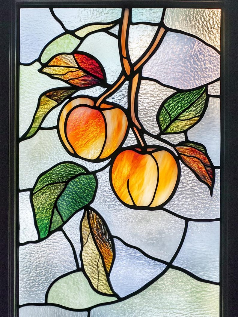 Customized Size Fruit-themed Stained Glass Window Film Artistic Peach ...