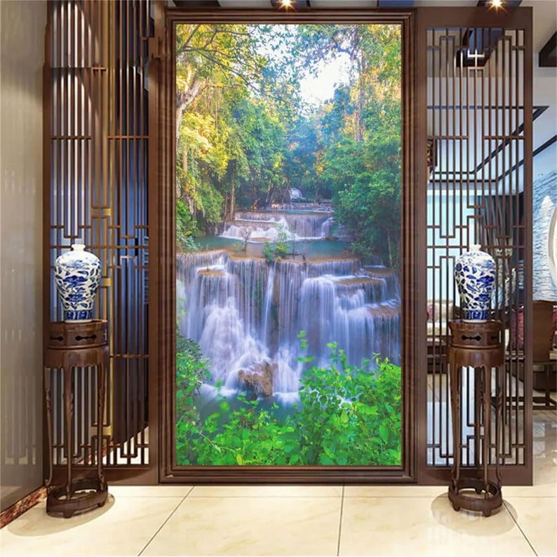 Custom Size Landscape Waterfall Window Film Privacy Anti-uv Frosted ...