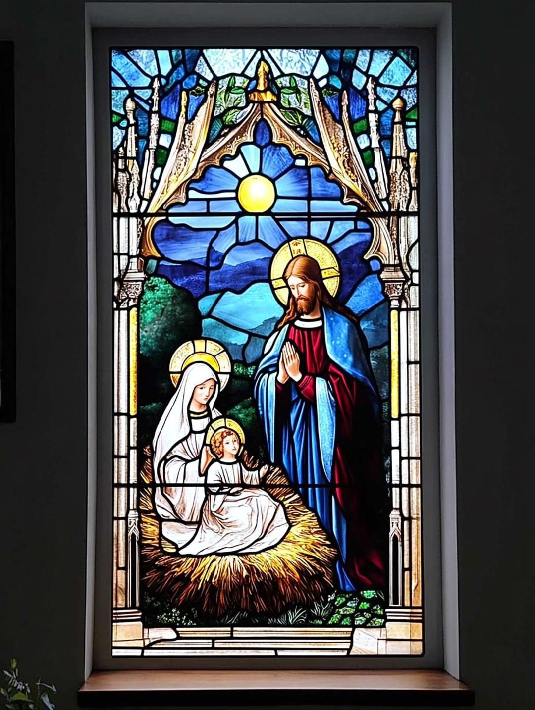 Customized Size Nativity Stained Glass Decorative Film Holy Family ...