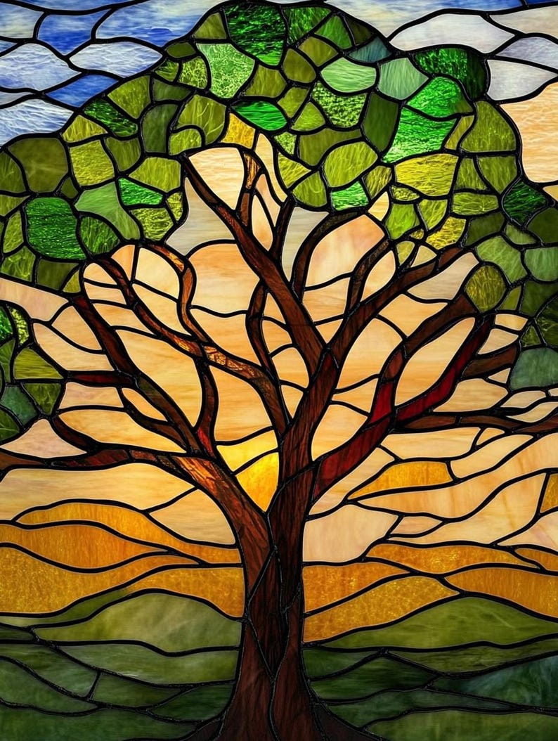 Custom Size Tree of Life Stained Glass Film With Scenic Background and ...