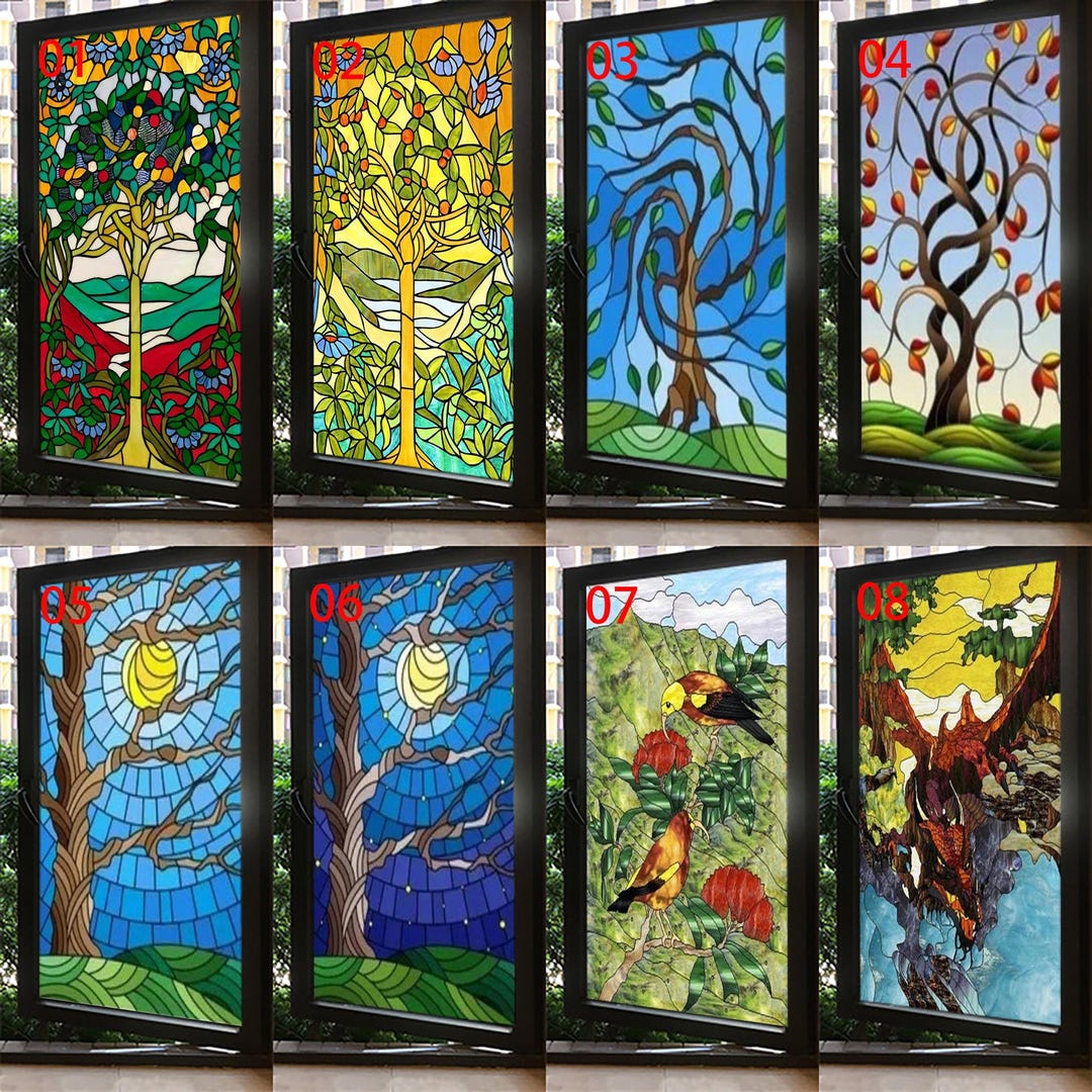 Custom Size Static Cling Tree Design Window Film Frosted Glass Sticker ...
