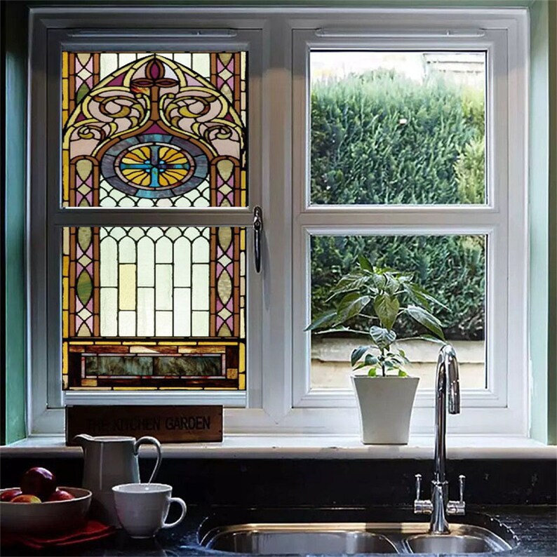 Custom Size Window Film Gothic Rose Glass Films Frosted Stained Window ...