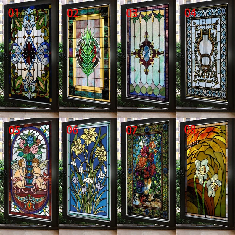 Custom Size Frosted Stained Glass Window Film Vintage Floral Design ...
