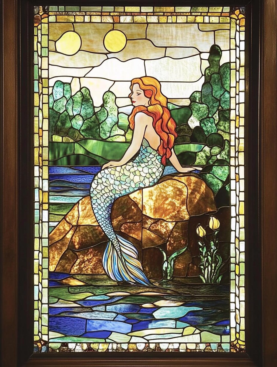 Customized Size Mermaid Stained Glass Window Film Artistic Ocean Scene ...