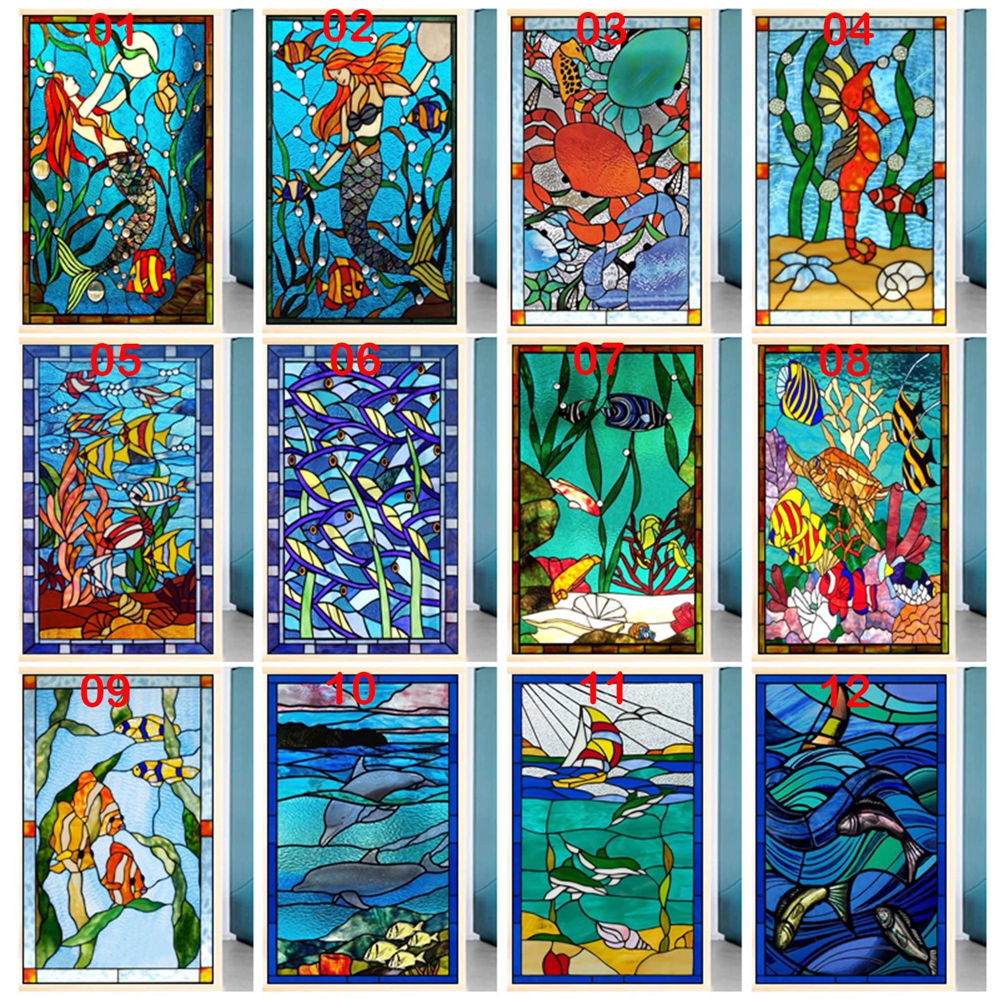 Window Film Fish Color Printing Picture for Custom Size Stained Glass ...