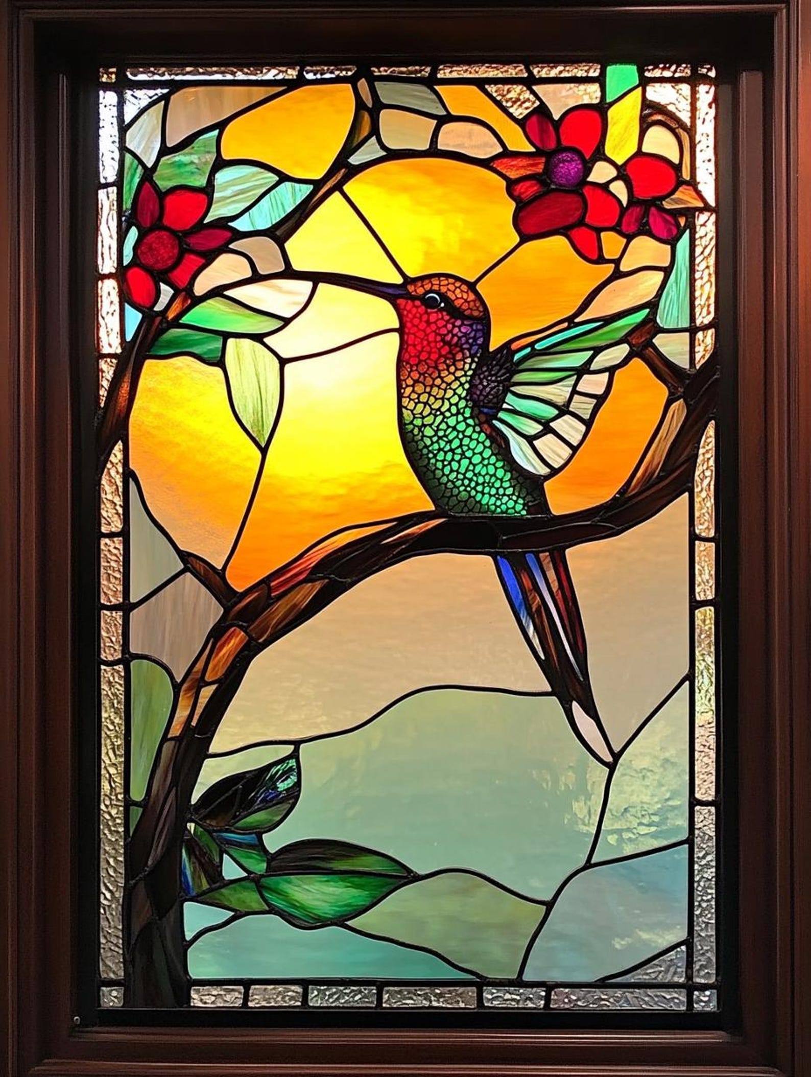 Customized Size Hummingbird and Flower Stained Glass Window Sticker Art ...
