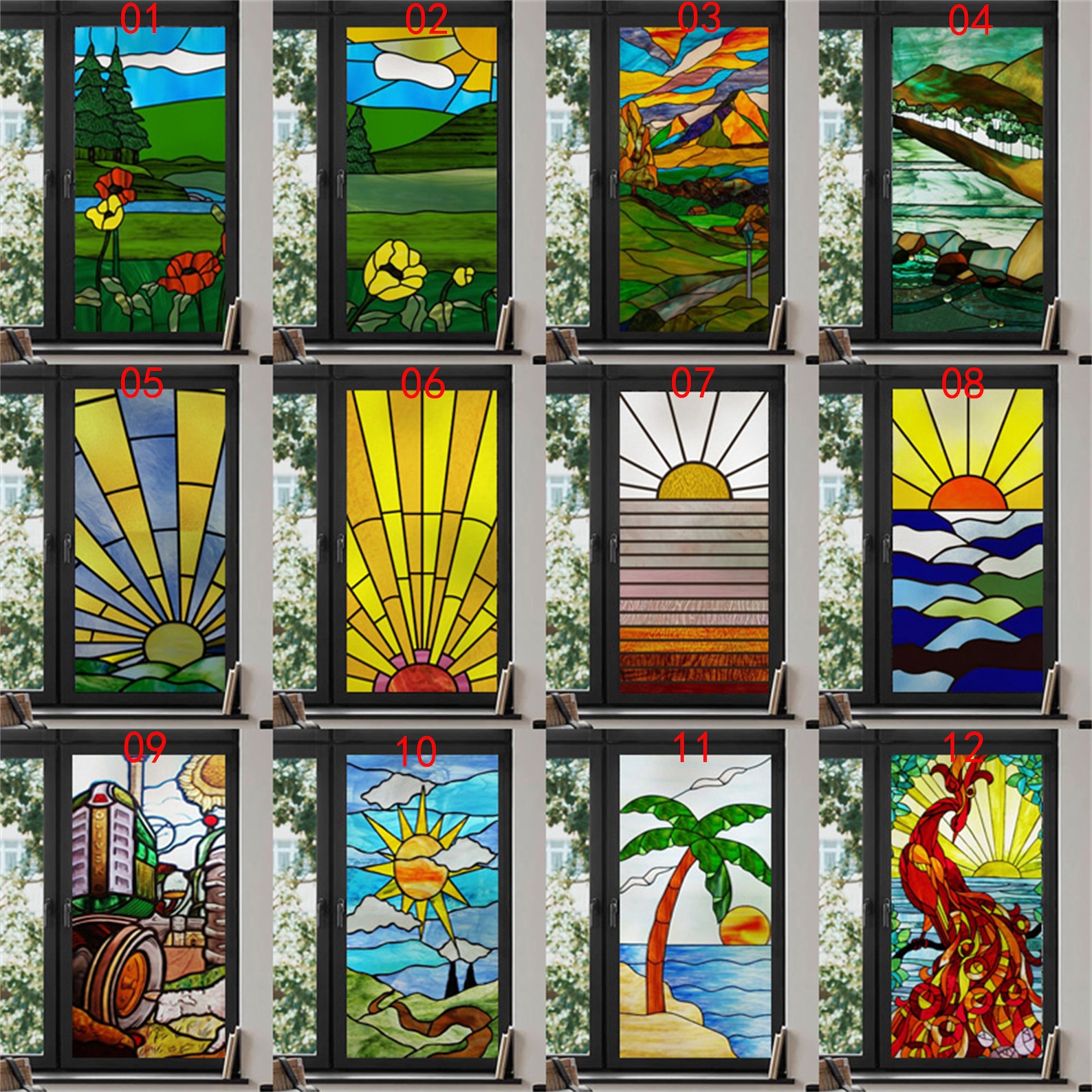 Window Film Stained Glass Stickers Static Cling Frosted Privacy Print ...