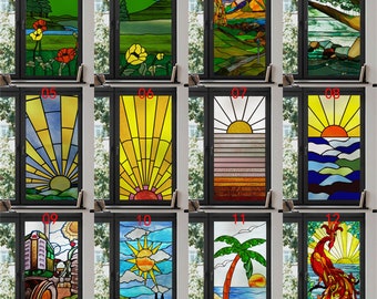 Custom Size Window Film Stained Glass Stickers Static Cling Frosted Privacy 3D Print Rainbow ...