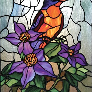 Custom Size Nature-themed Stained Glass Privacy Film With Colorful Bird ...