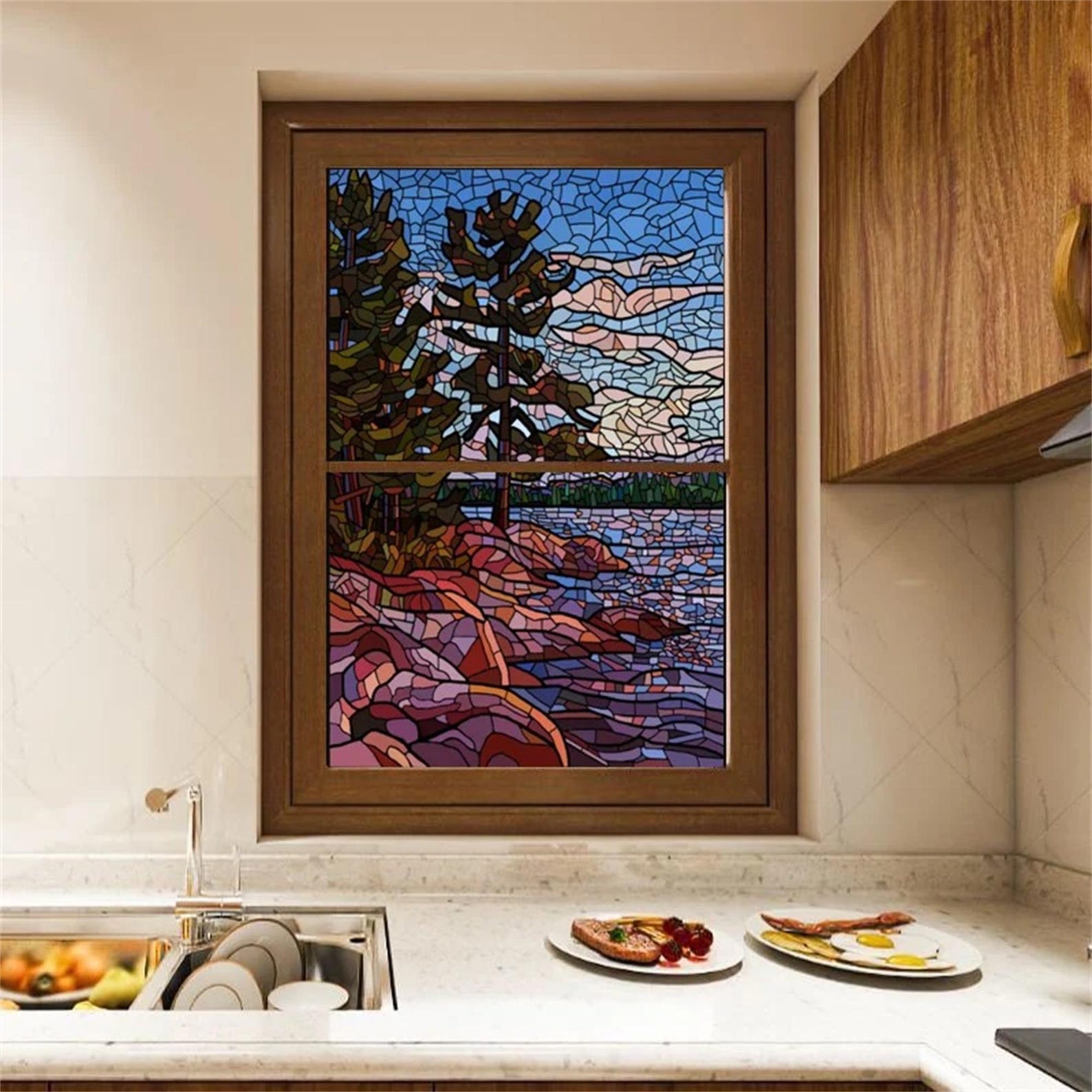 Custom Size Decorative Tree Themed Frosted Window Film Static Cling for ...