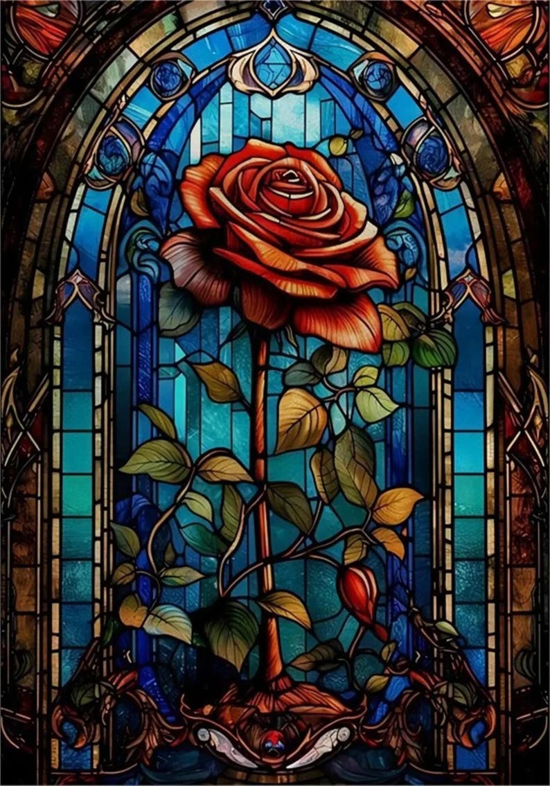 Custom Size Rose Flower Stained Glass Window Film Frosted Art Design ...