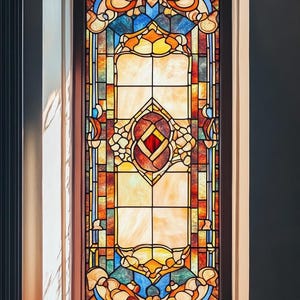 Customized Size Retro Floral Geometric Pattern Stained Glass Window ...