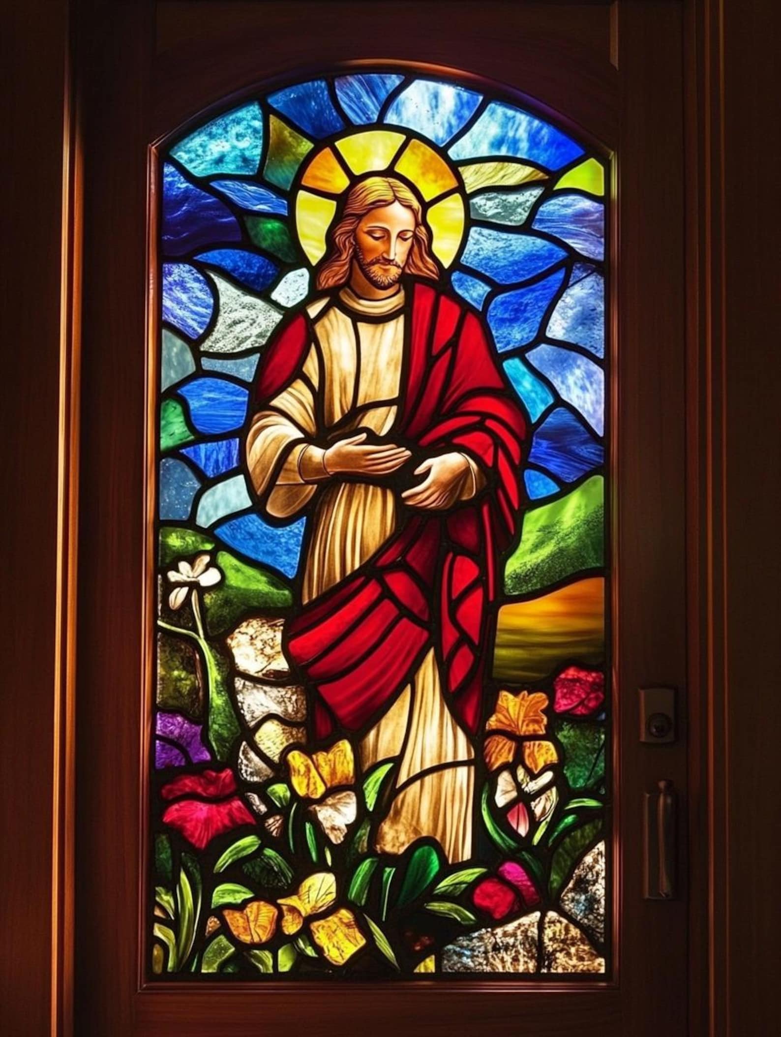 Customized Size Jesus Stained Glass Window Film Christian Decorative ...