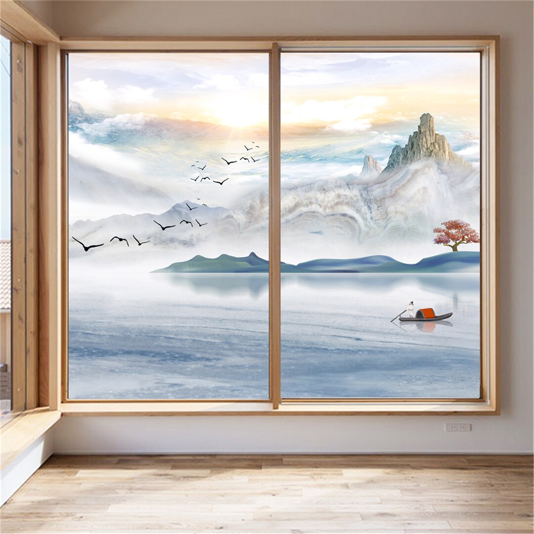 Custom Size Privacy Windows Film Decorative Landscape Painting Stained ...