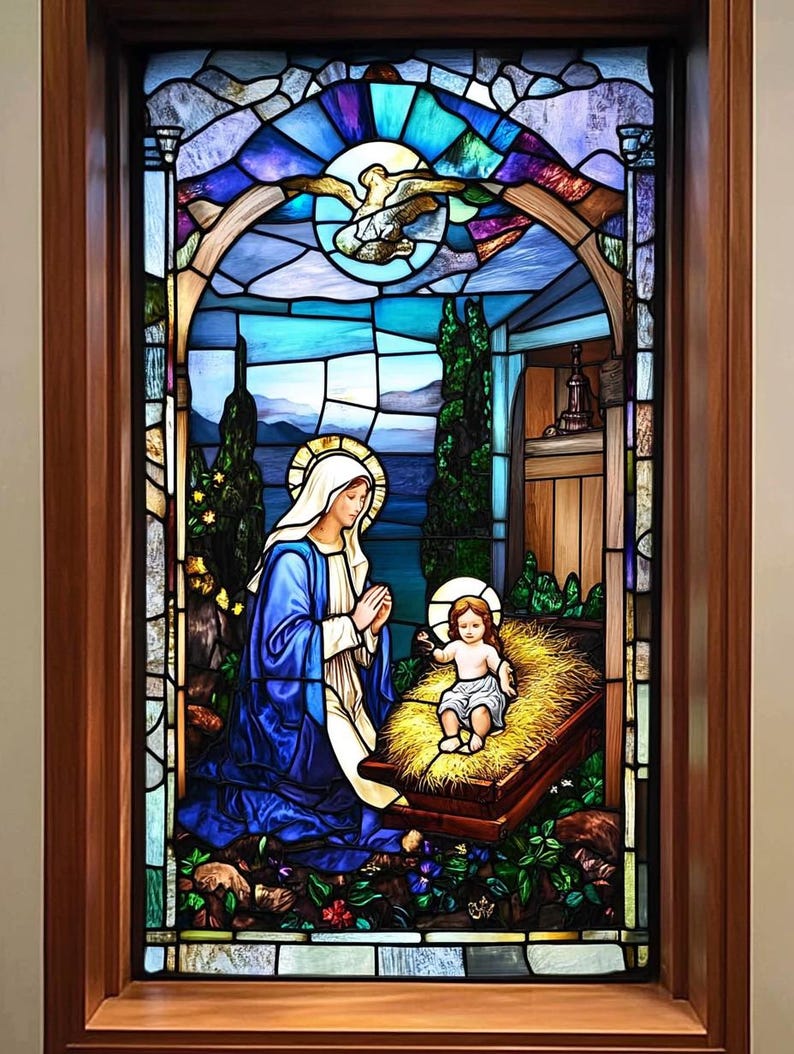 Customized Size Nativity Stained Glass Decorative Film Holy Family ...