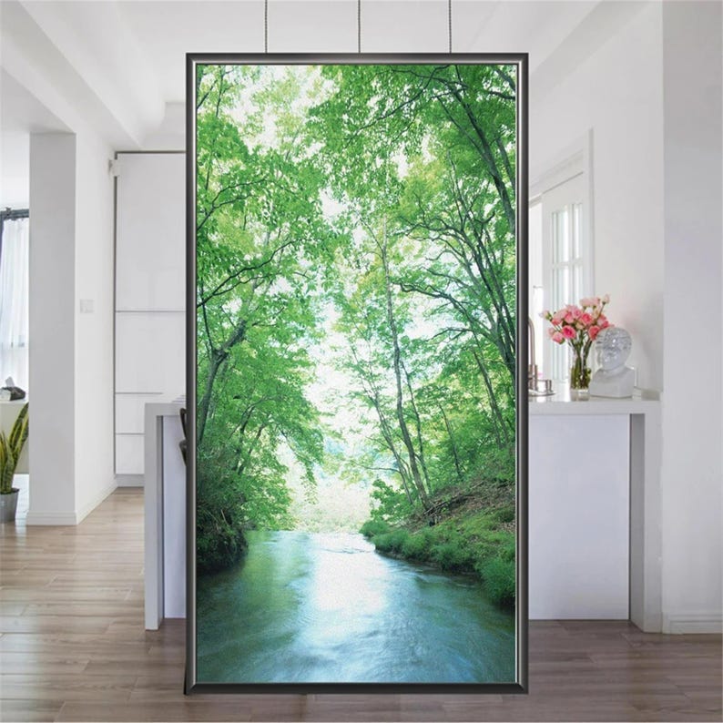 Custom Size Jungle Stream Stained Glass Film Electrostatic Privacy ...