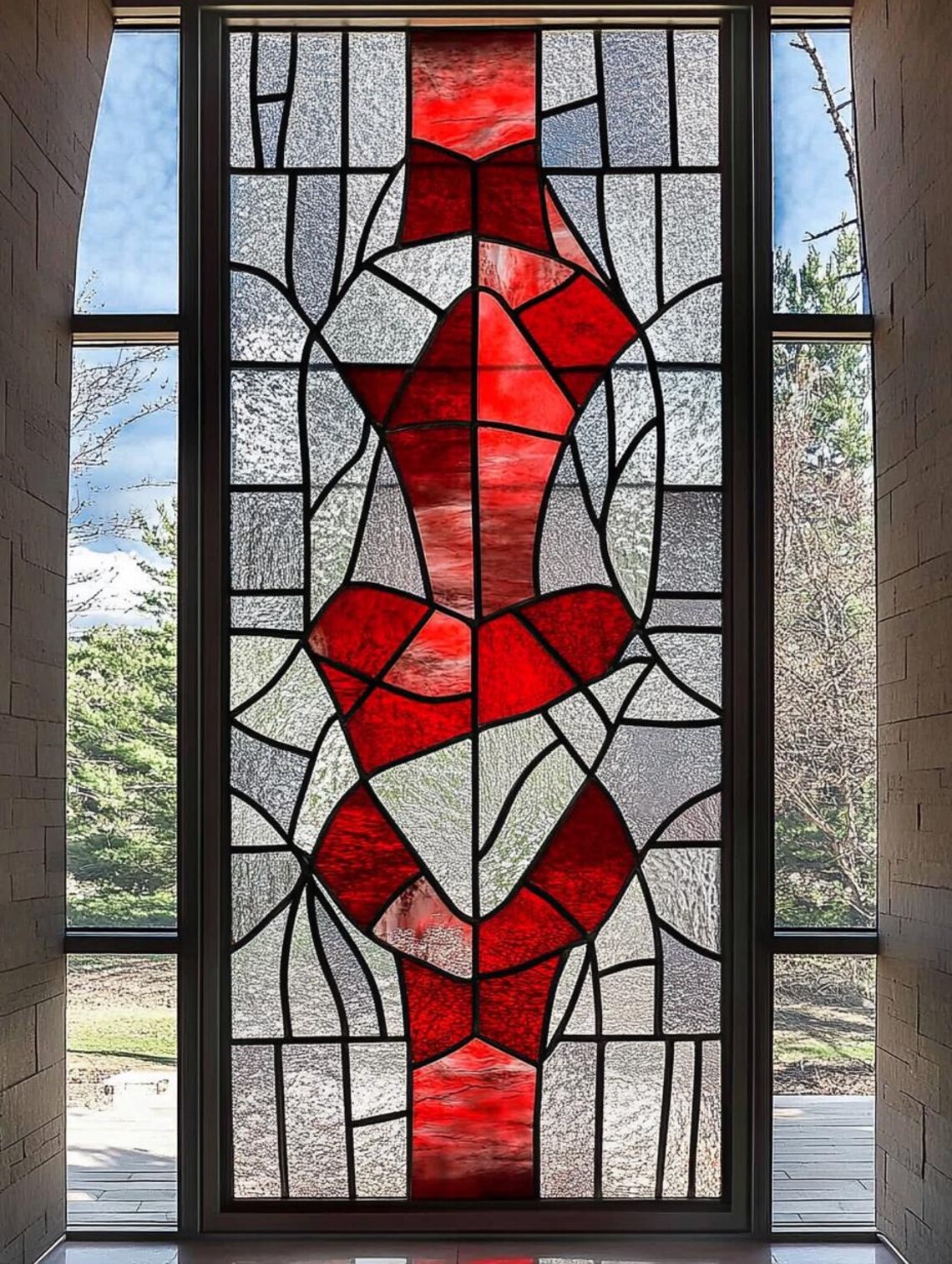 Customized Size Abstract Red Stained Glass Window Film Decorative ...