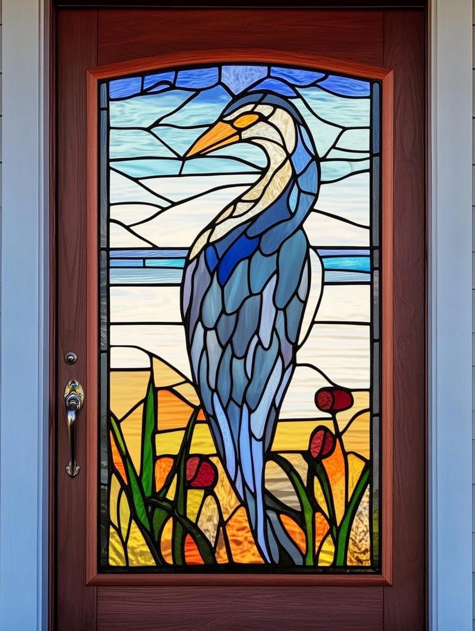 Customized Size Heron Stained Glass Window Decal Serene Coastal Bird ...