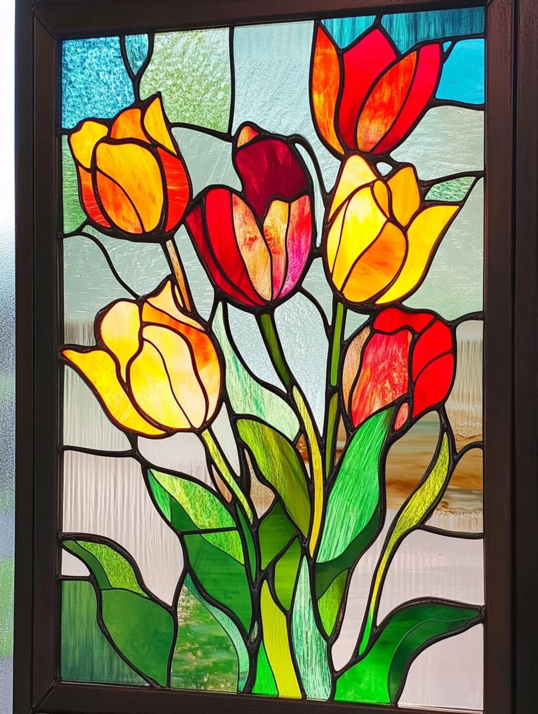 Customized Size Decorative Stained Glass Window Film Vibrant Tulips in ...