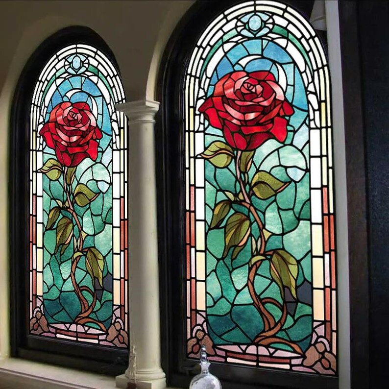 Custom Size Rose Window Film With Stained Glass Aesthetic Privacy ...