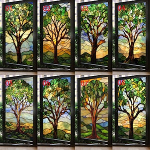 Custom Size Tree of Life Stained Glass Film With Scenic Background and ...
