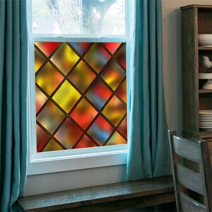 Customized 3D Red Square Window Film Print Sticker Cling Stained Glass ...