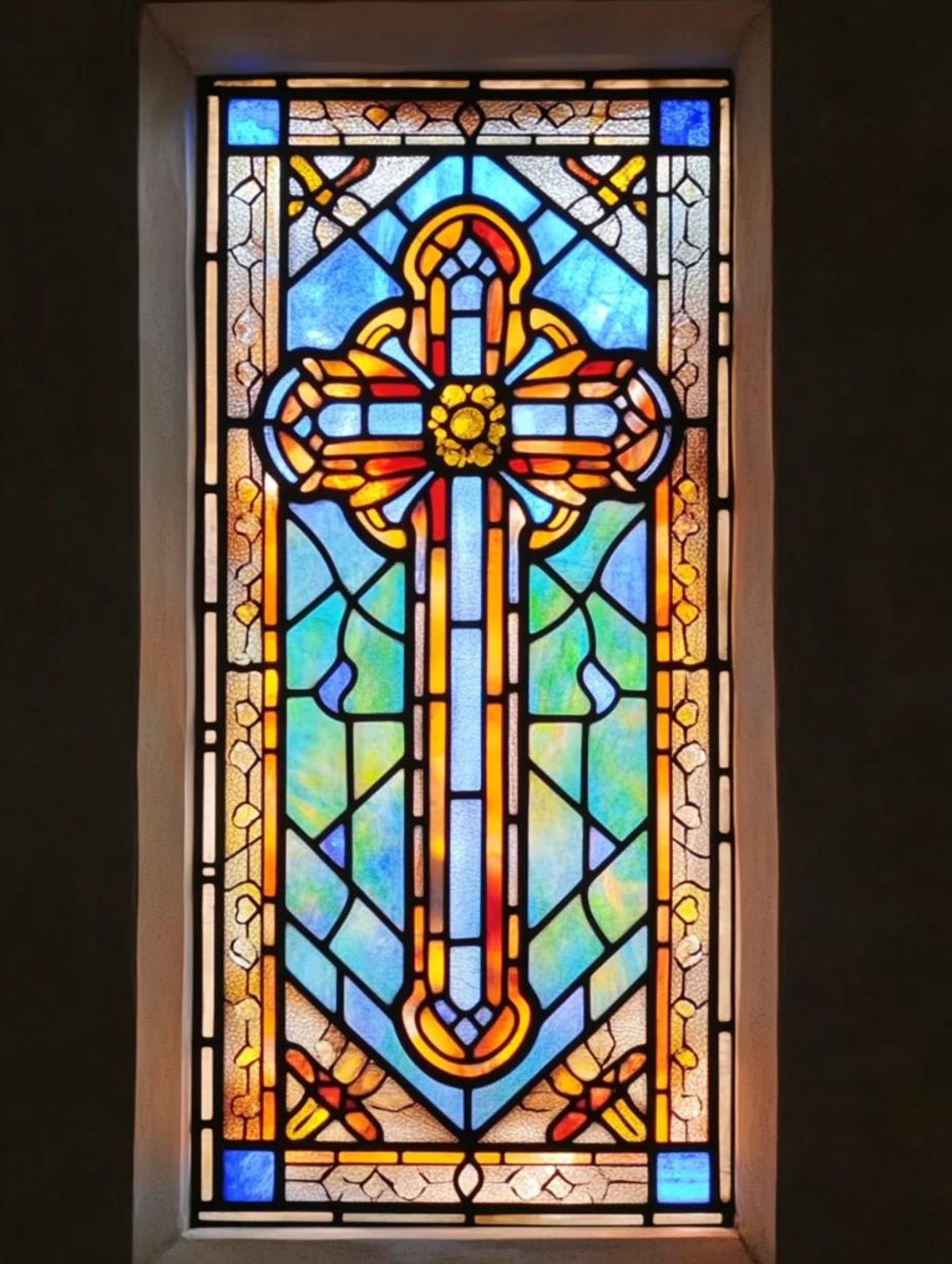 Customized Size Religious Cross Stained Glass Window Decal Colorful ...
