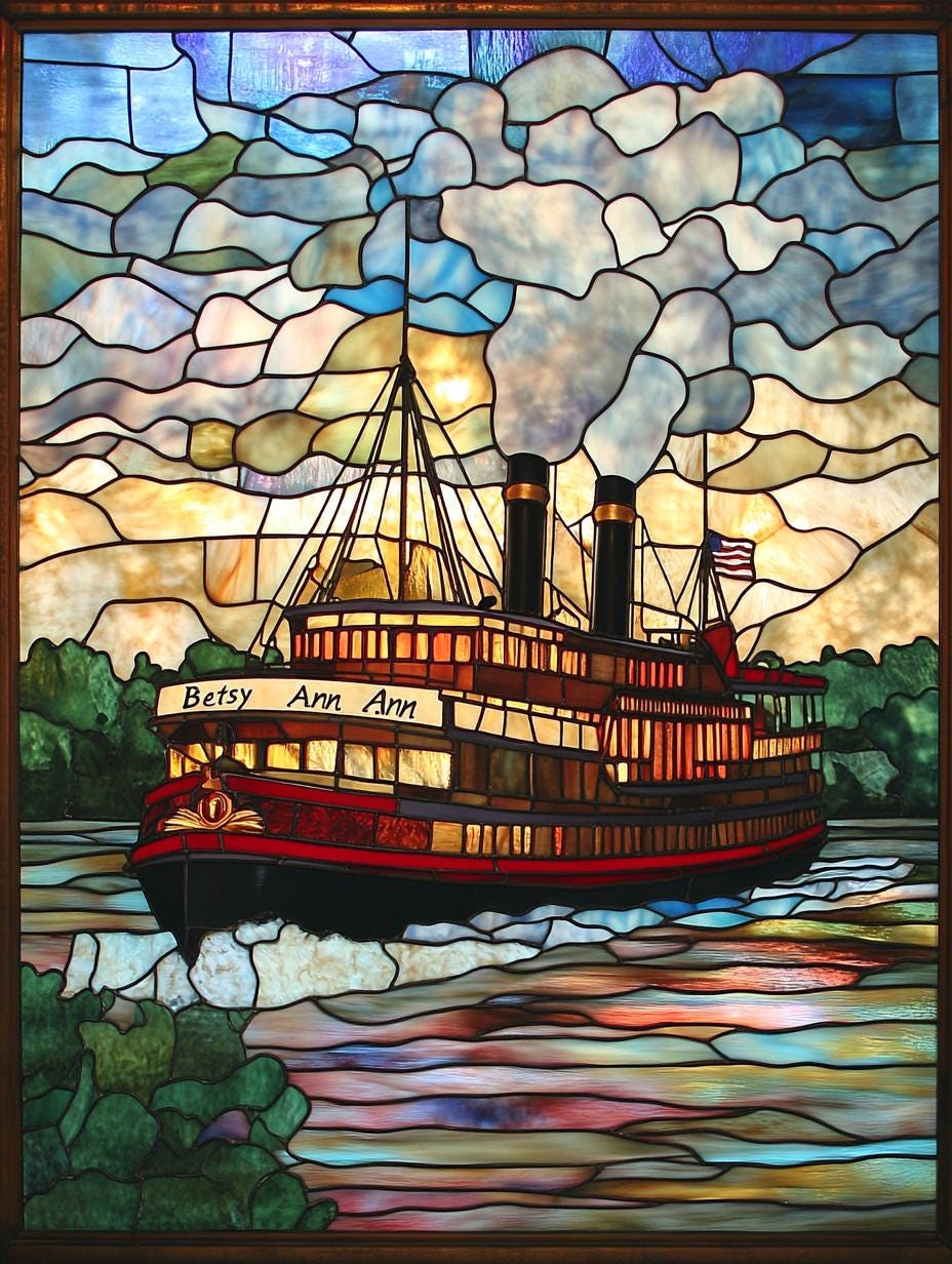 Custom Size Stained Glass Window Film With Historic Steamboat Scene ...