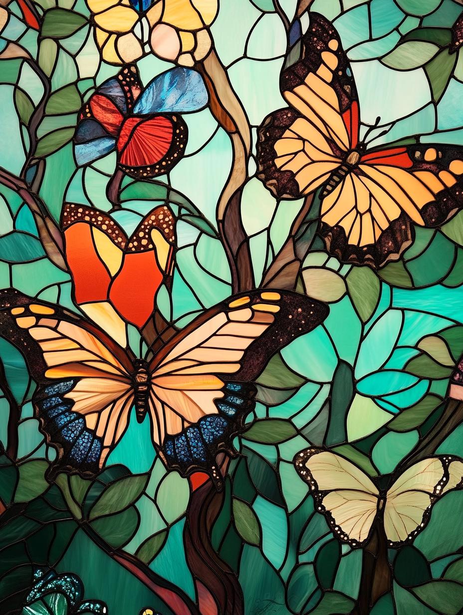 Custom Size Stained Glass Window Film With Vibrant Butterflies and Tree ...