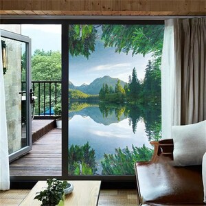Custom Size Lakeside Scenery Anti-uv Privacy Glass Window Film Glue ...