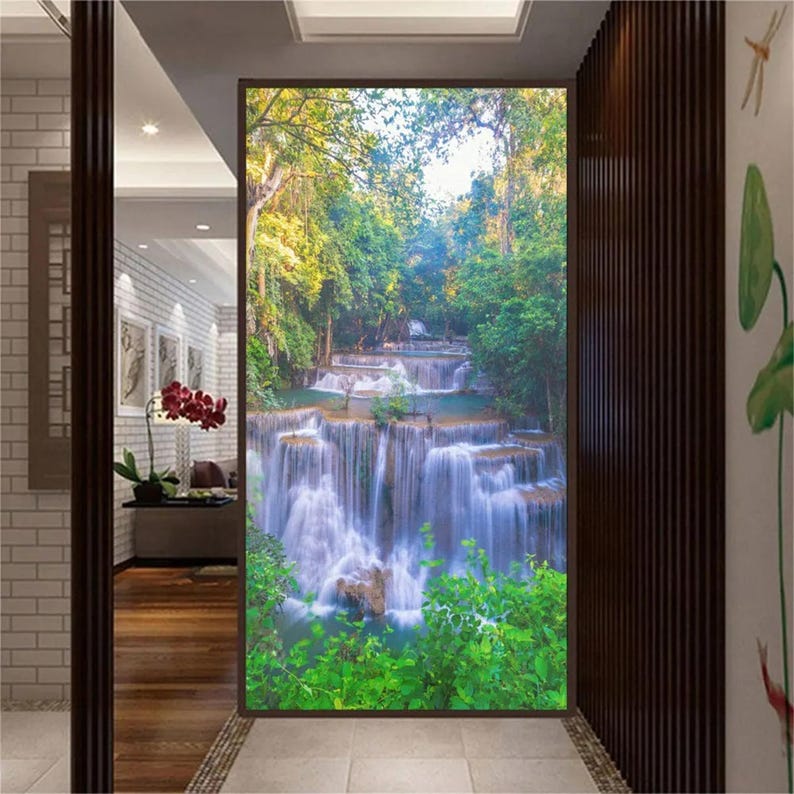 Custom Size Landscape Waterfall Window Film Privacy Anti-uv Frosted ...