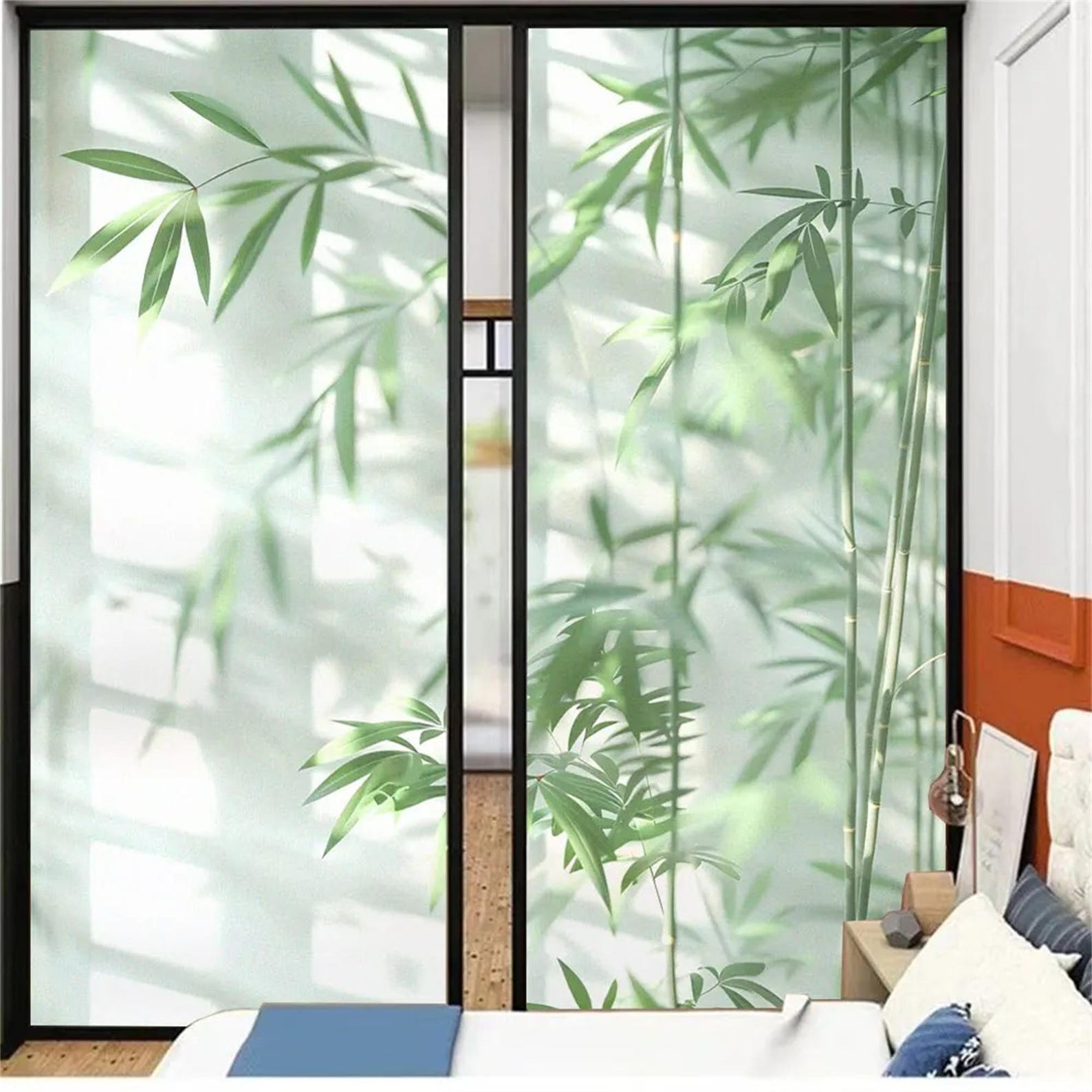 Custom Size Fresh Bamboo Leaves Window Film Non-glue Static Cling ...