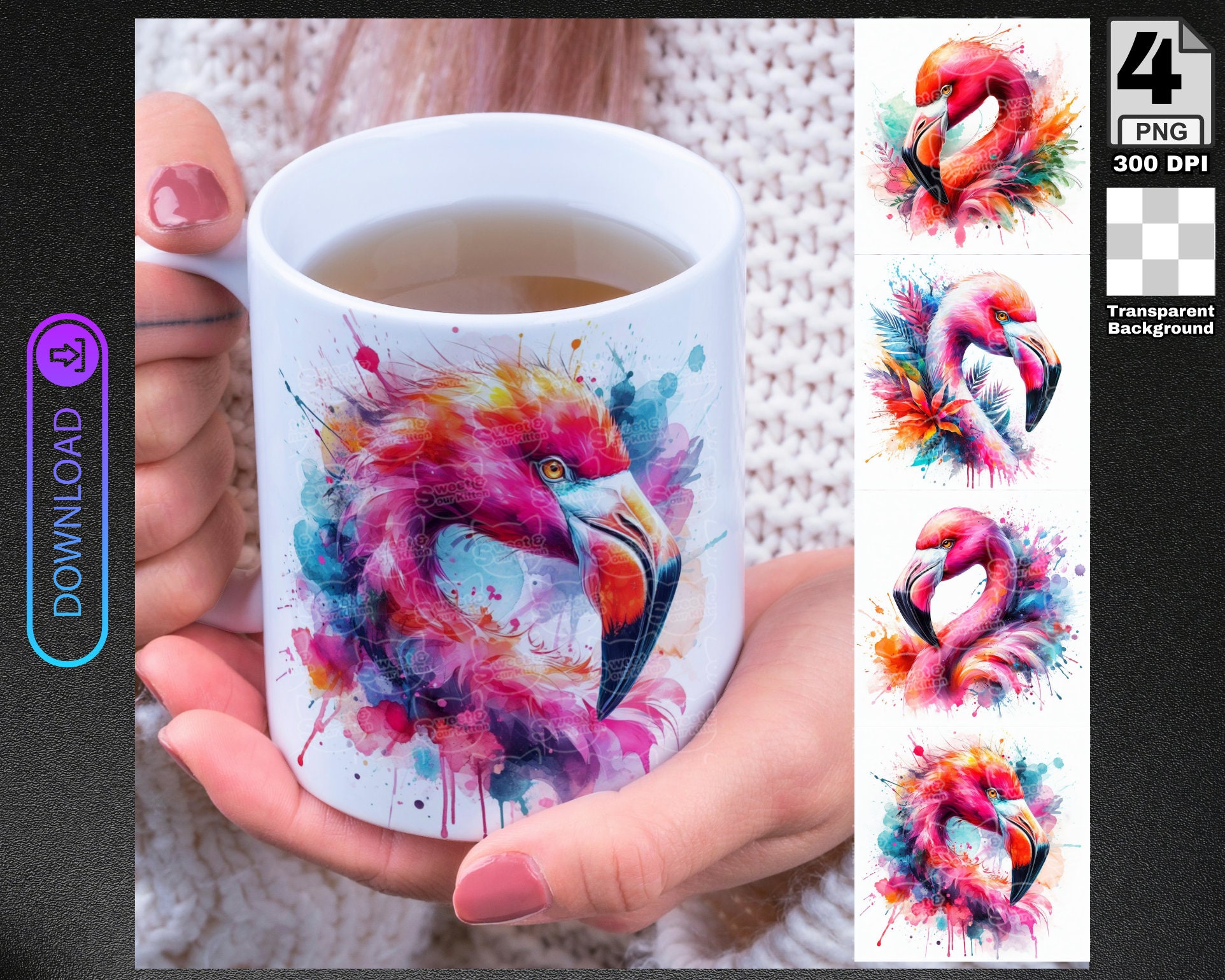 Watercolor Flamingo PNG, Colorful Tropical Pink Flamingo, Floral ...