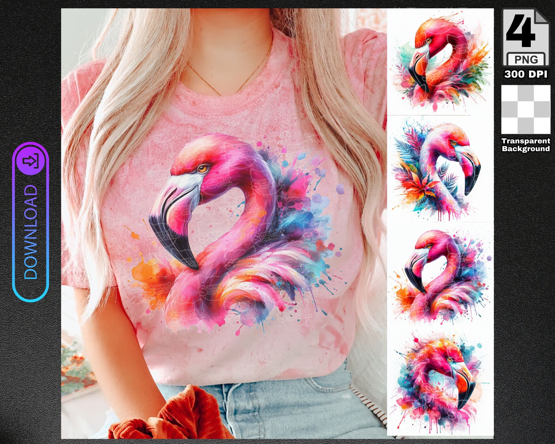 Watercolor Flamingo PNG, Colorful Tropical Pink Flamingo, Floral ...