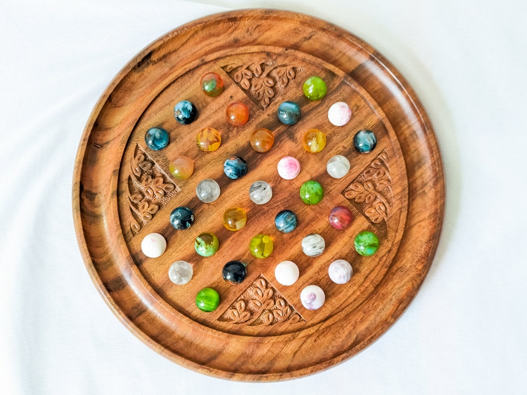 Handcarved Rosewood Solitaire Board Game Set 9 With 37 Marbles,wooden ...