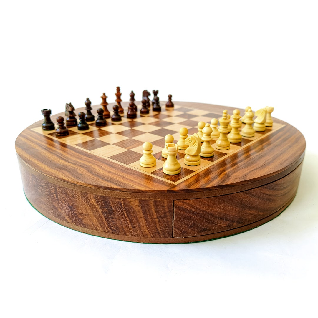 Personalized Round Magnetic Chess Set Handmade Wooden Rounded Magnetic ...