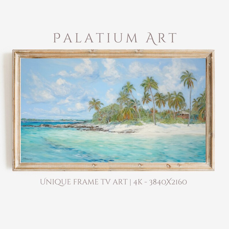 Tropical Island Frame TV Painting, Summer TV Art, Vintage Sea Painting ...