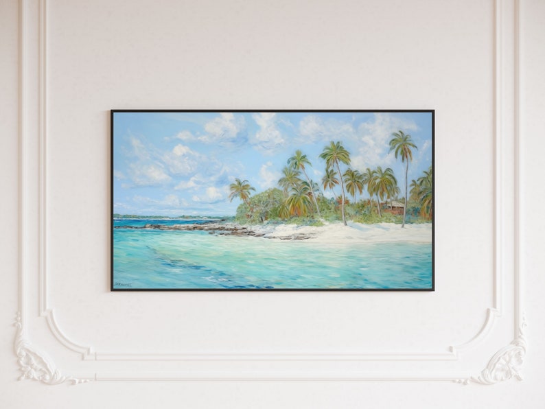 Tropical Island Frame TV Painting, Summer TV Art, Vintage Sea Painting ...