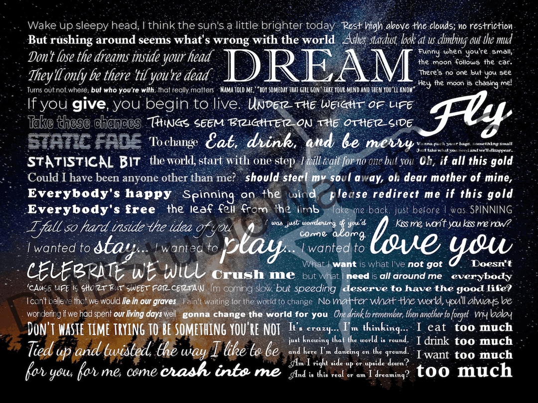 DMB Wall Art Canvas (40x30) - Digital File Only - Dave Matthews Band Lyrics | Firedancer ...