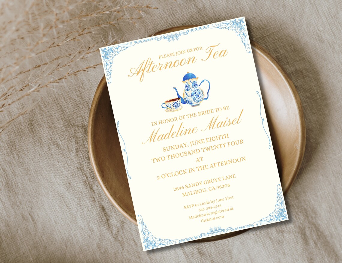 Afternoon Tea Party Bridal Shower Invitation Editable Canva Download ...